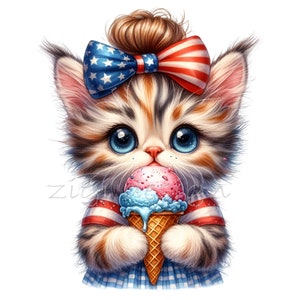 Kitten Clip Art, Patriotic Cat Clipart, 4th of July Clipart, 12 PNG ...