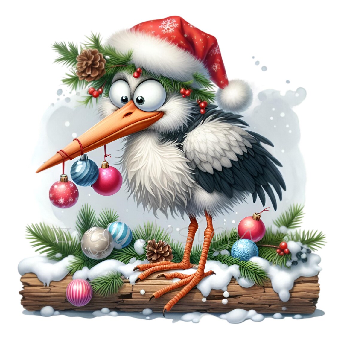 15 PNG Christmas Bird Clipart – Funny Stork PNG With Santa Hat, Festive ...