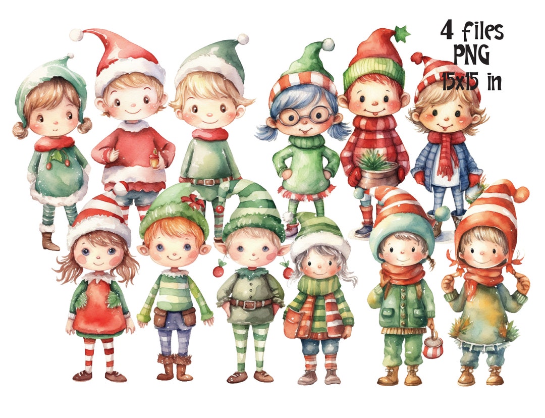 Santa's Elves Clipart PNG Watercolor Winter Christmas Clip Art ...