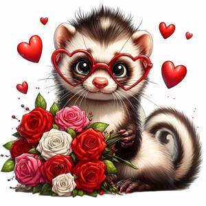 12 PNG Valentine Ferret Clipart, Love Ferret With Roses Hearts ...