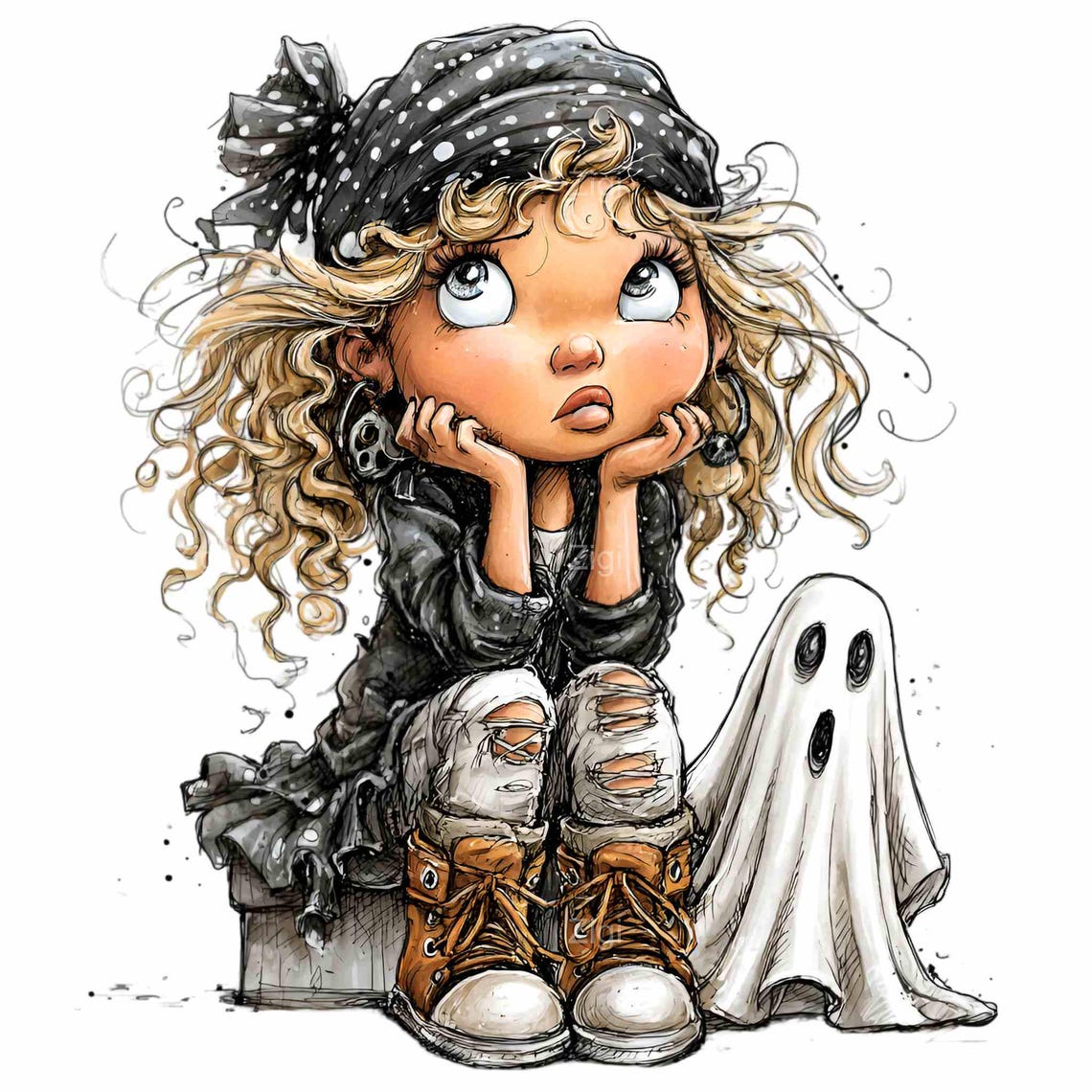 16 PNG Halloween Girl Clipart - Cute PNG With Ghost - Digital Download ...
