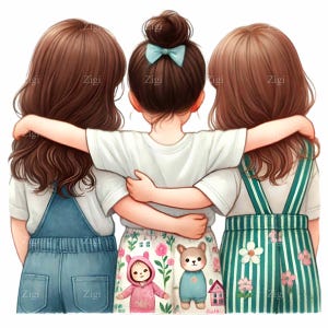 12 Three Girls Hugging PNG Clipart, Sisters Illustration, Cute Family ...