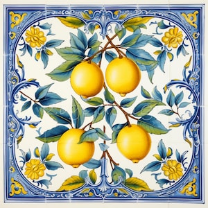 Lemon Tree Tile Art PNG Clipart 10 Vintage Blue and Yellow Ceramic ...