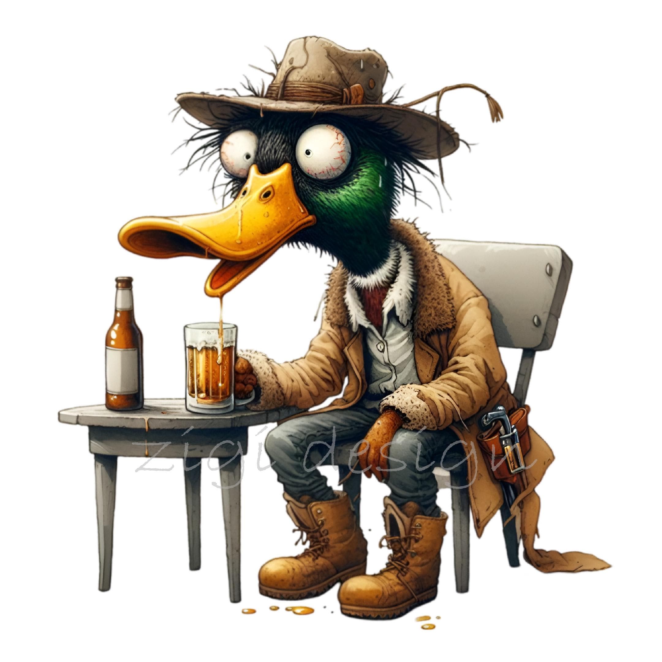 15 PNG Drunk Duck Clipart, Funny Mallard Beer, Messy Bird Illustration ...