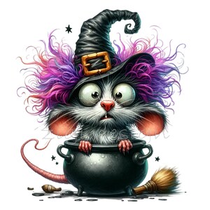 12 Funny Halloween Rat PNG Clipart in Witch Cauldron With Hat and Crazy ...