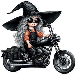 10 Biker Witch PNG, Cute Gothic Witch Girl on Motorcycle Clipart ...