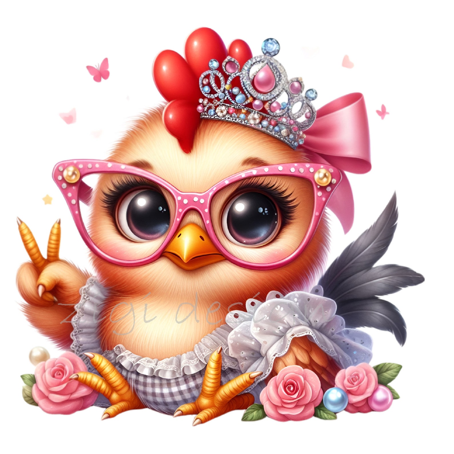 15 PNG Chicken Clipart, Floral Hen With Glasses, Farmhouse Bird ...