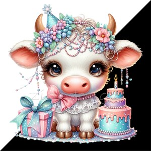 Cow Clipart, Birthday Clip Art, 12 PNG Pastel Colors Watercolor Farm ...