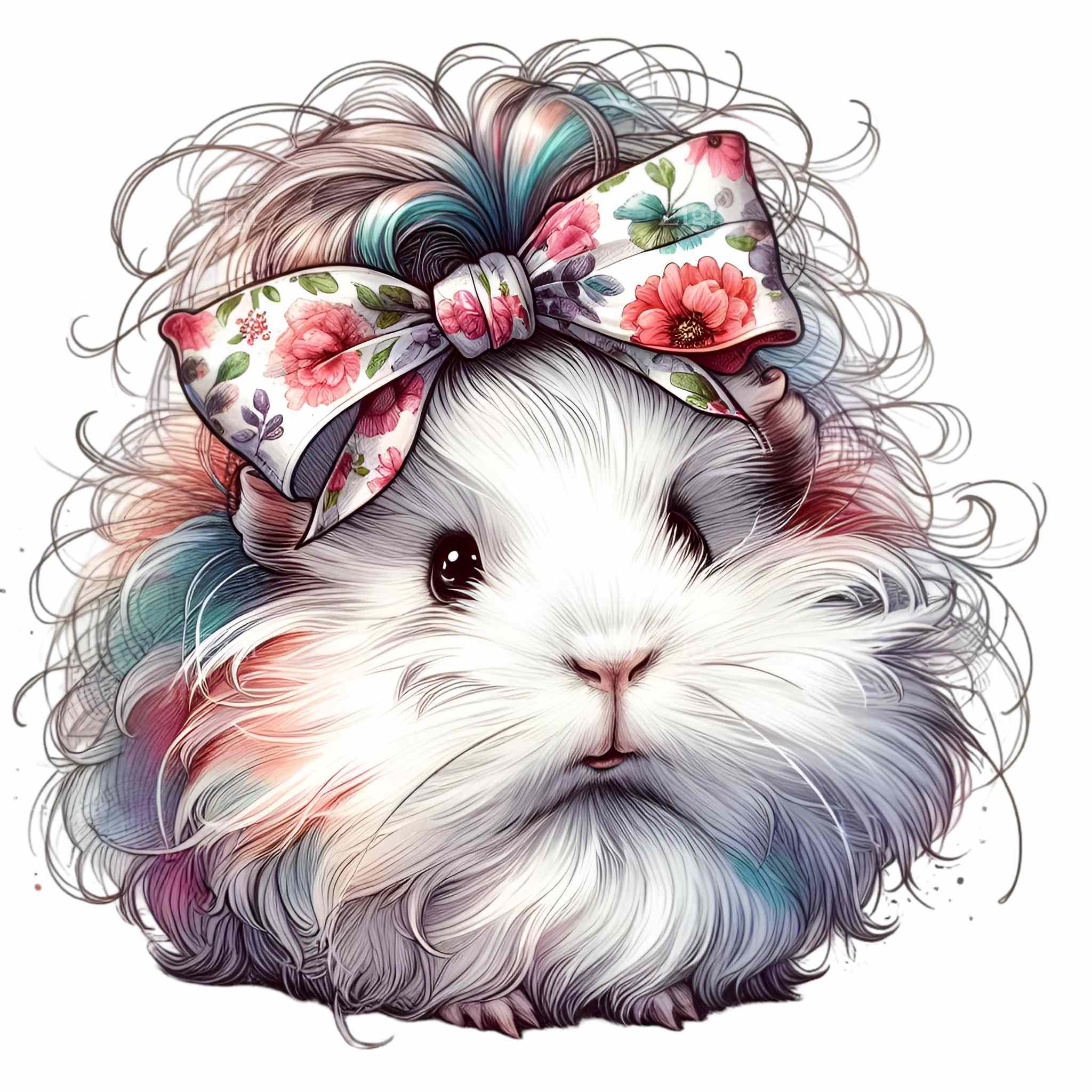 15 PNG Floral Animal Clipart – Guinea Pig With Bow PNG – Cute Pet ...