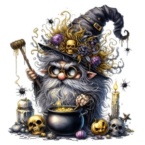 Magical Wizard Gnome Clipart 15 PNG Whimsical Halloween Gnome With ...