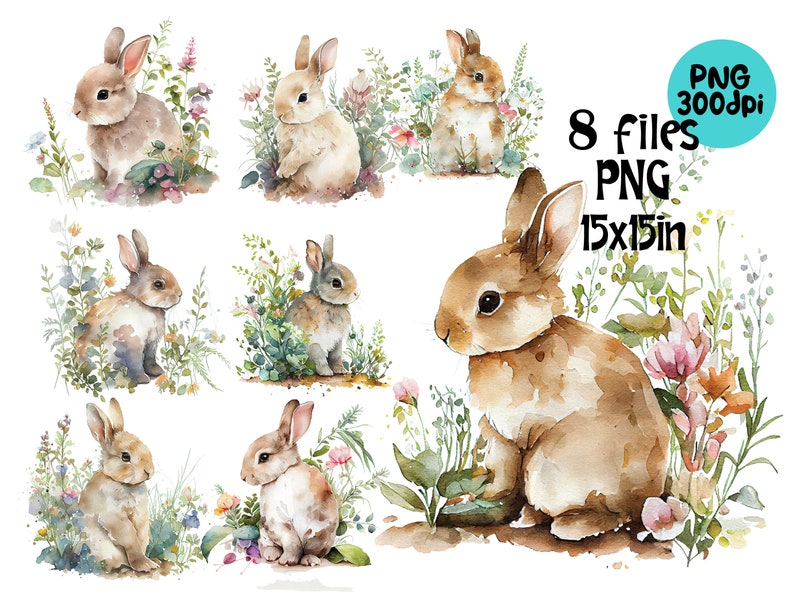 Watercolor Bunny Clipart, Sublimation, PNG - Etsy