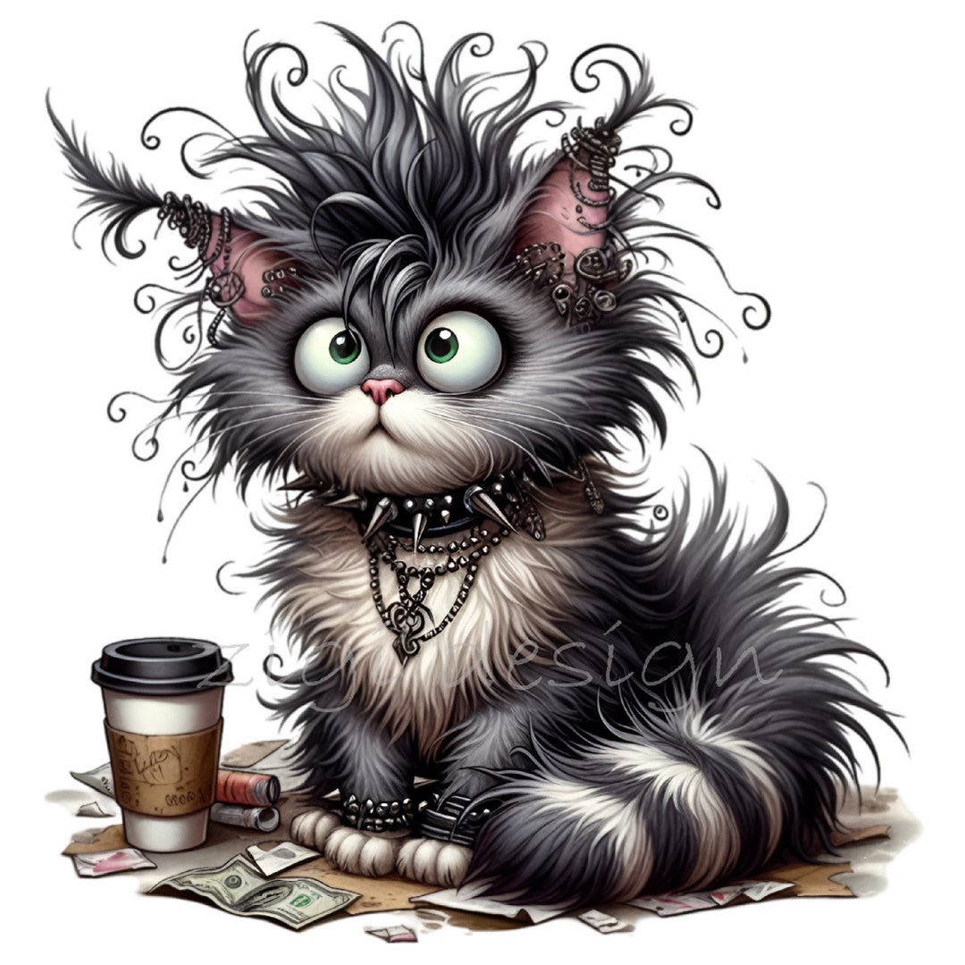 15 PNG Goth Cat – Halloween Style Cat PNG Clipart – Edgy Furry Pet With ...