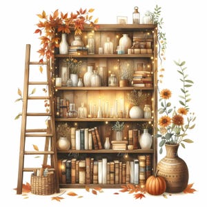 12 JPEG Fall Bookshelf Clipart – Autumn JPG for Planner Stickers, Book ...