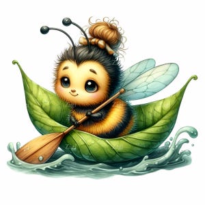 12 Cute Bee PNG in Leaf Boat PNG Clipart, Adorable Bumblebee With Top ...