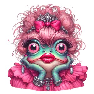 Quirky Pink Frog Clipart PNG, 14 Humorous Cartoon Frog With Hairdo ...