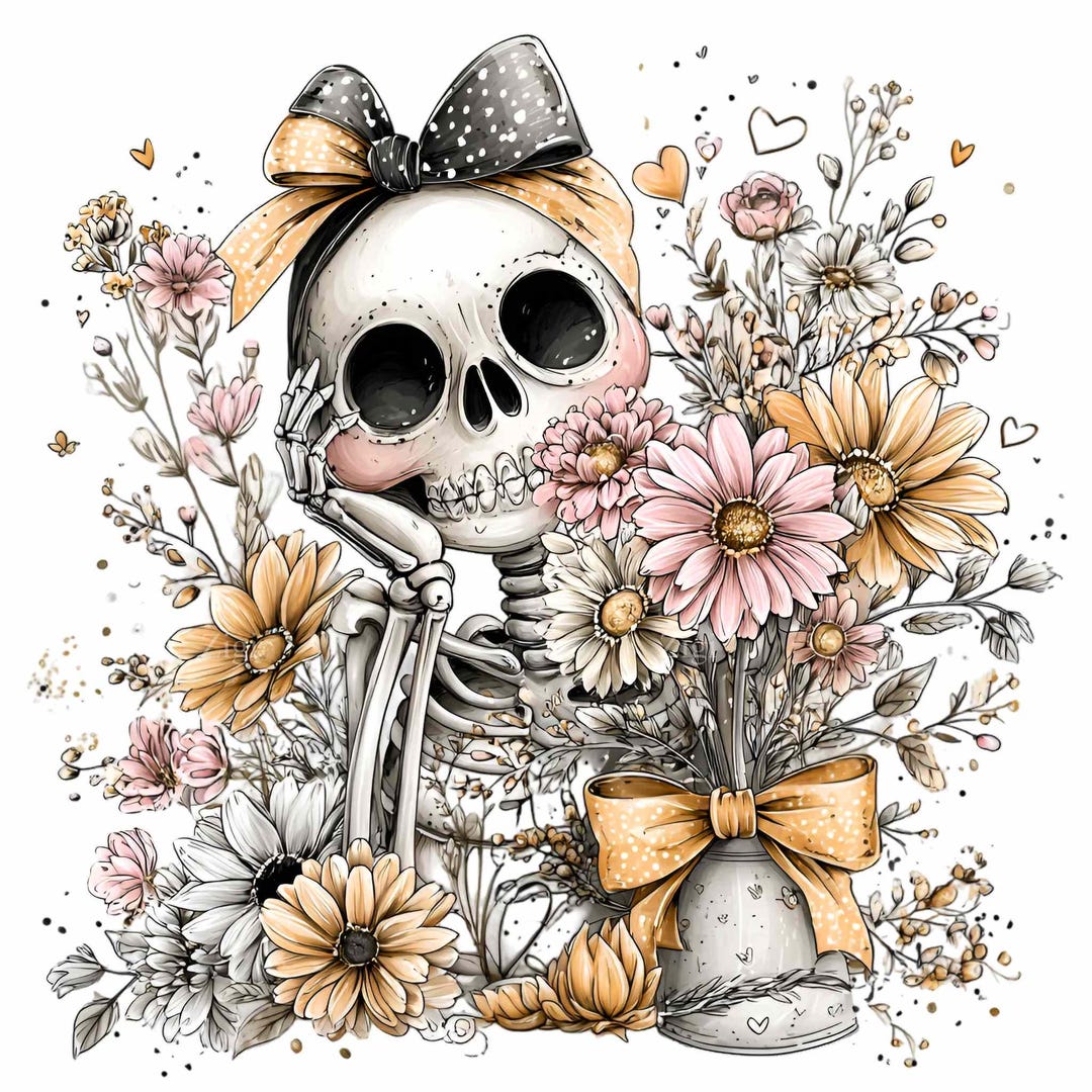 12 PNG Floral Bouquet – Cute Skeleton PNG Clipart – Funny Halloween ...