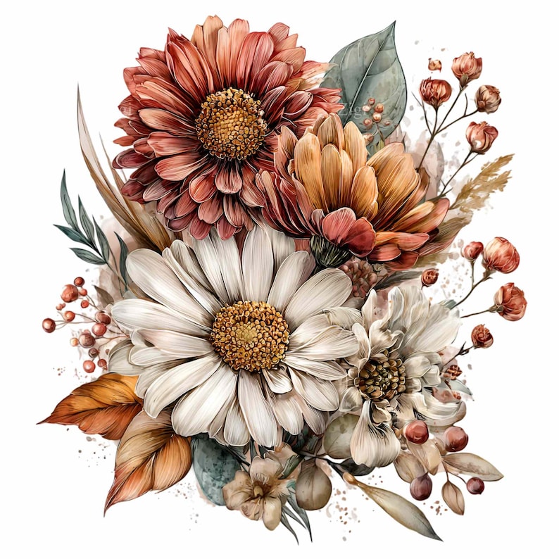 11 PNG Rustic Autumn Bouquet Clipart – Fall Floral Illustration for ...