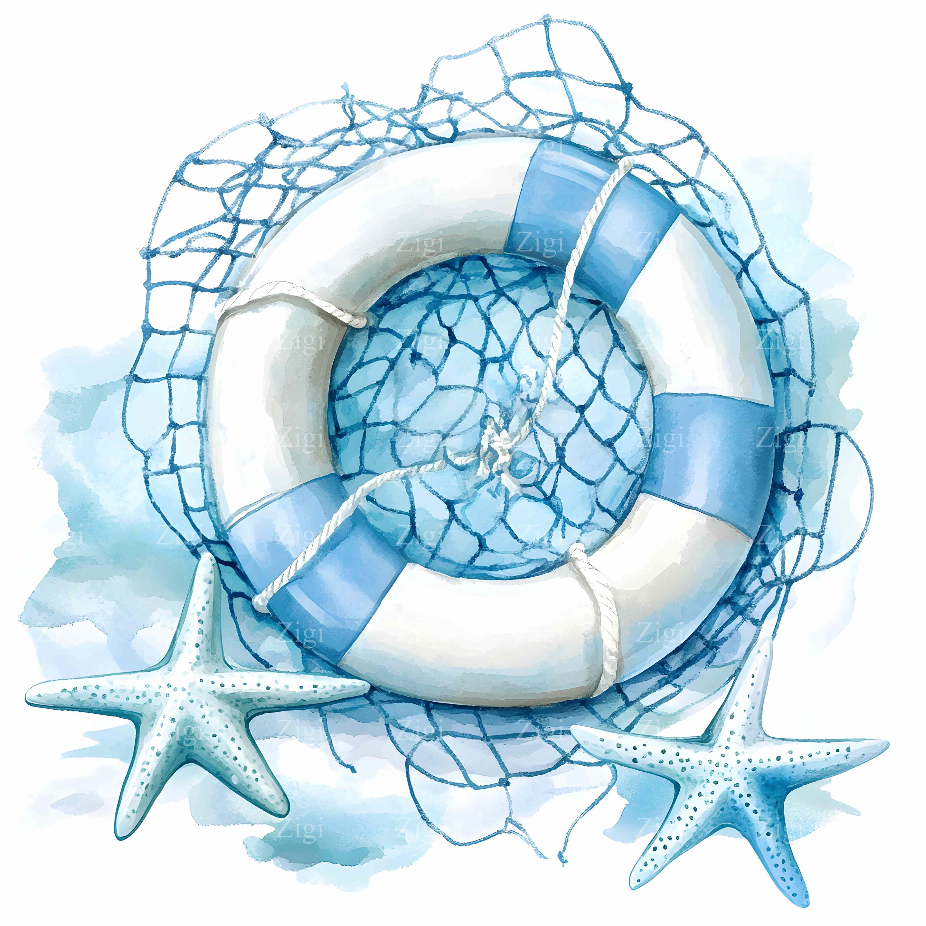 16 JPG Watercolor Lifesaver, Nautical Starfish Ocean Ring Clipart - Etsy