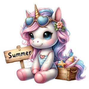 Unicorn Clip Art, 12 PNG Summer Clipart Sign Beach, Junk Journal, Card ...