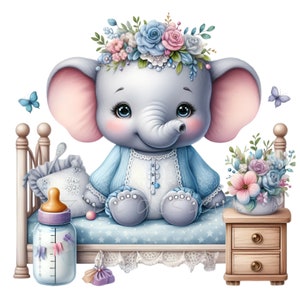 12 Baby Elephant PNG Clipart, Floral Elephant Digital Download, Cute ...