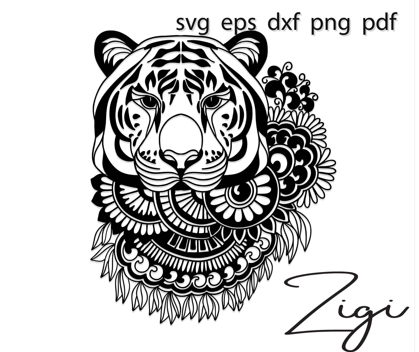 Tiger Mandala Art Svg Dxf Png Head Intricate Drawing - Etsy