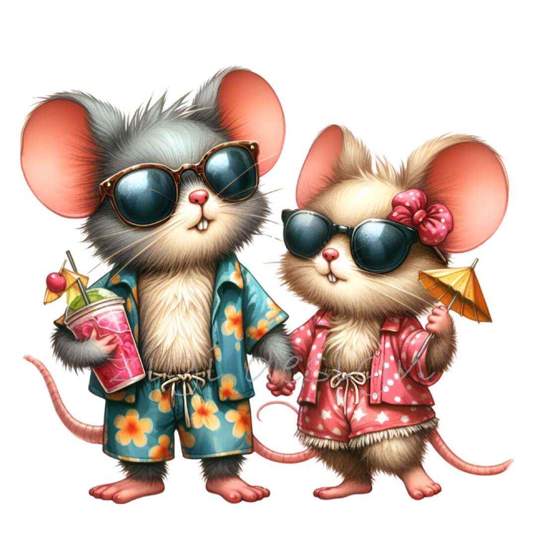 Funny Mouse Clipart, 10 PNG Beach Clip Art, Couple Mice Summer, Junk ...