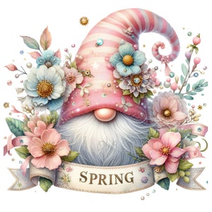 10 Spring Gnome Clipart PNG, Cute Floral Gnome With Flowers and Banner ...