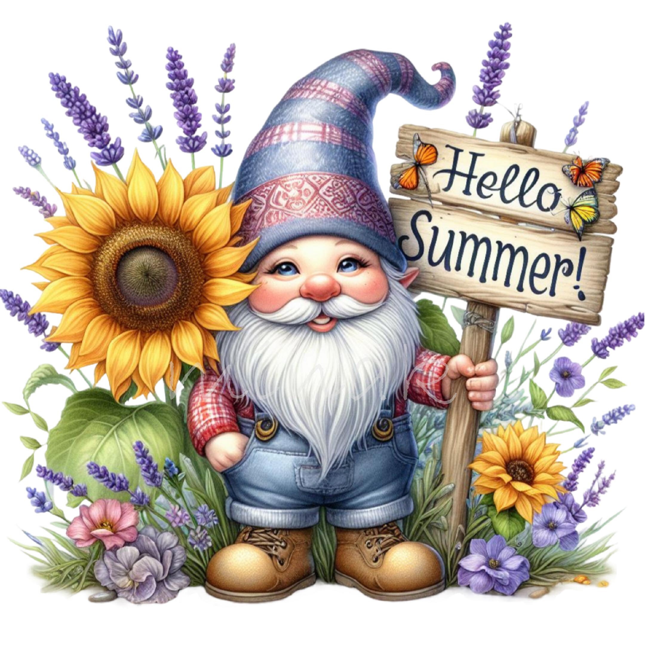 10 PNG Hello Summer Gnome Clipart – Gnome With Sunflower, Lavender ...