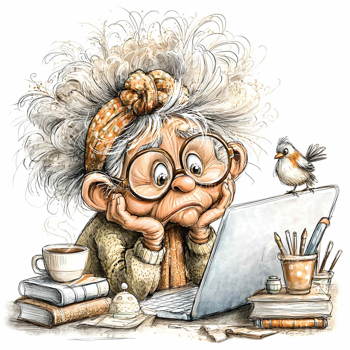 21 JPEG Funny Grandma – Computer Desk JPG Clipart – Whimsical Office ...