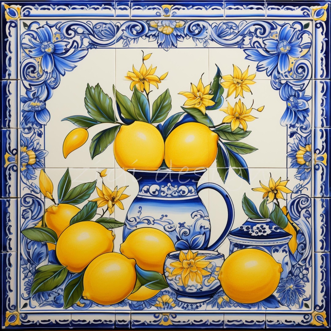 Lemon Tile Clipart Bundle, 10 Mediterranean Azulejo Portuguese Blue ...