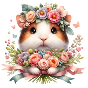12 PNG Floral Guinea Pig Clipart – Pet Illustration With Bow and ...