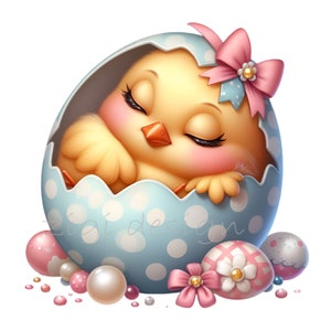 12 Baby Chick in Polka Dot Egg PNG Clipart, Easter Chick Illustration ...