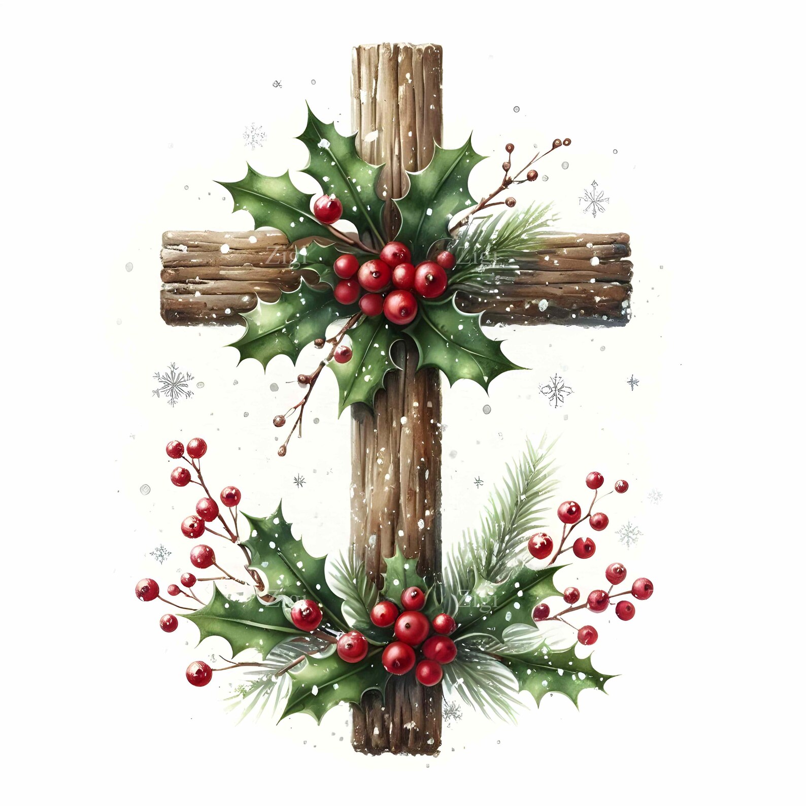 16 JPEG Christmas Cross Clipart – Rustic Holly JPG for Holiday Wall Art ...
