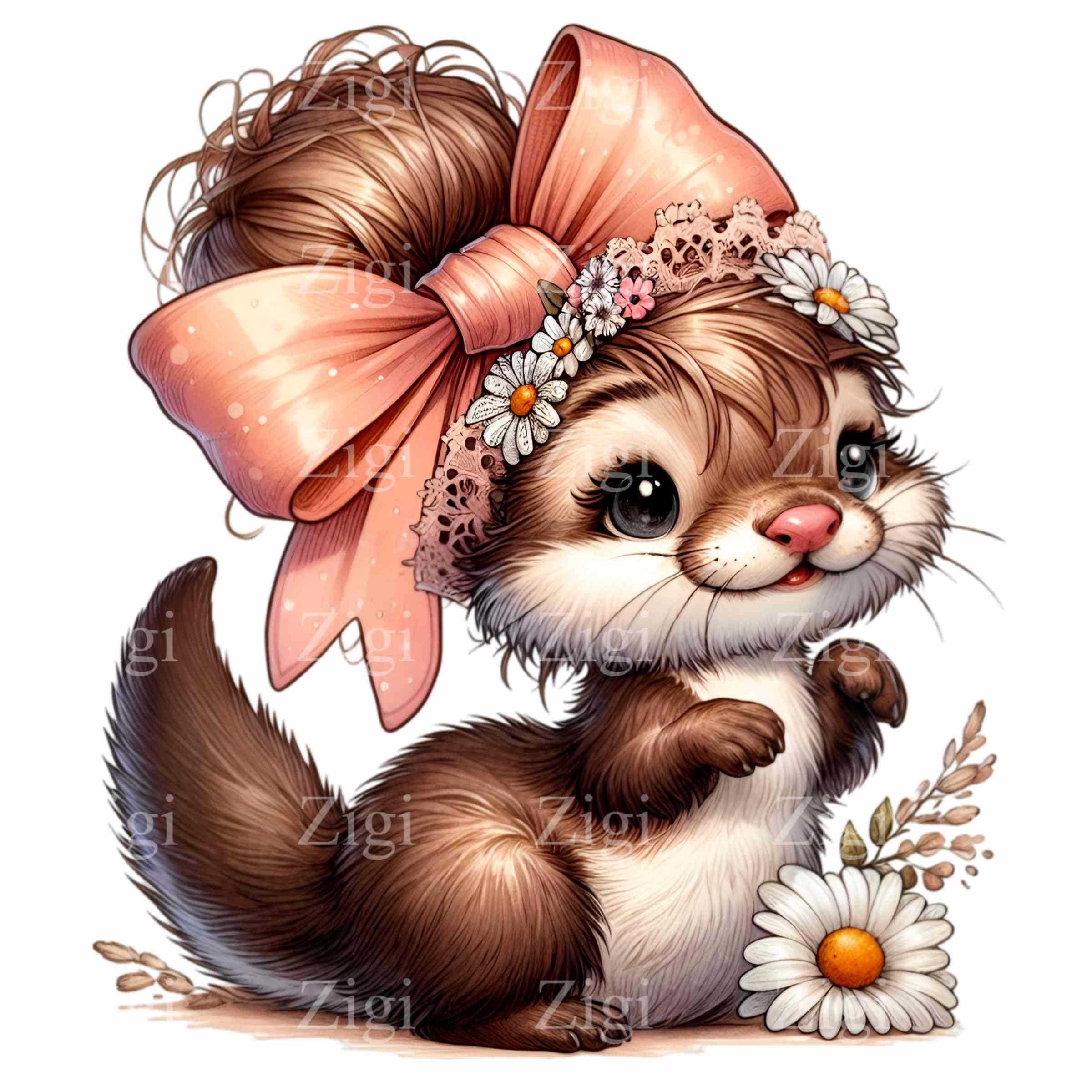15 Otter PNG Clipart, Otter With Bow and Flowers, Cute Animal Digital ...
