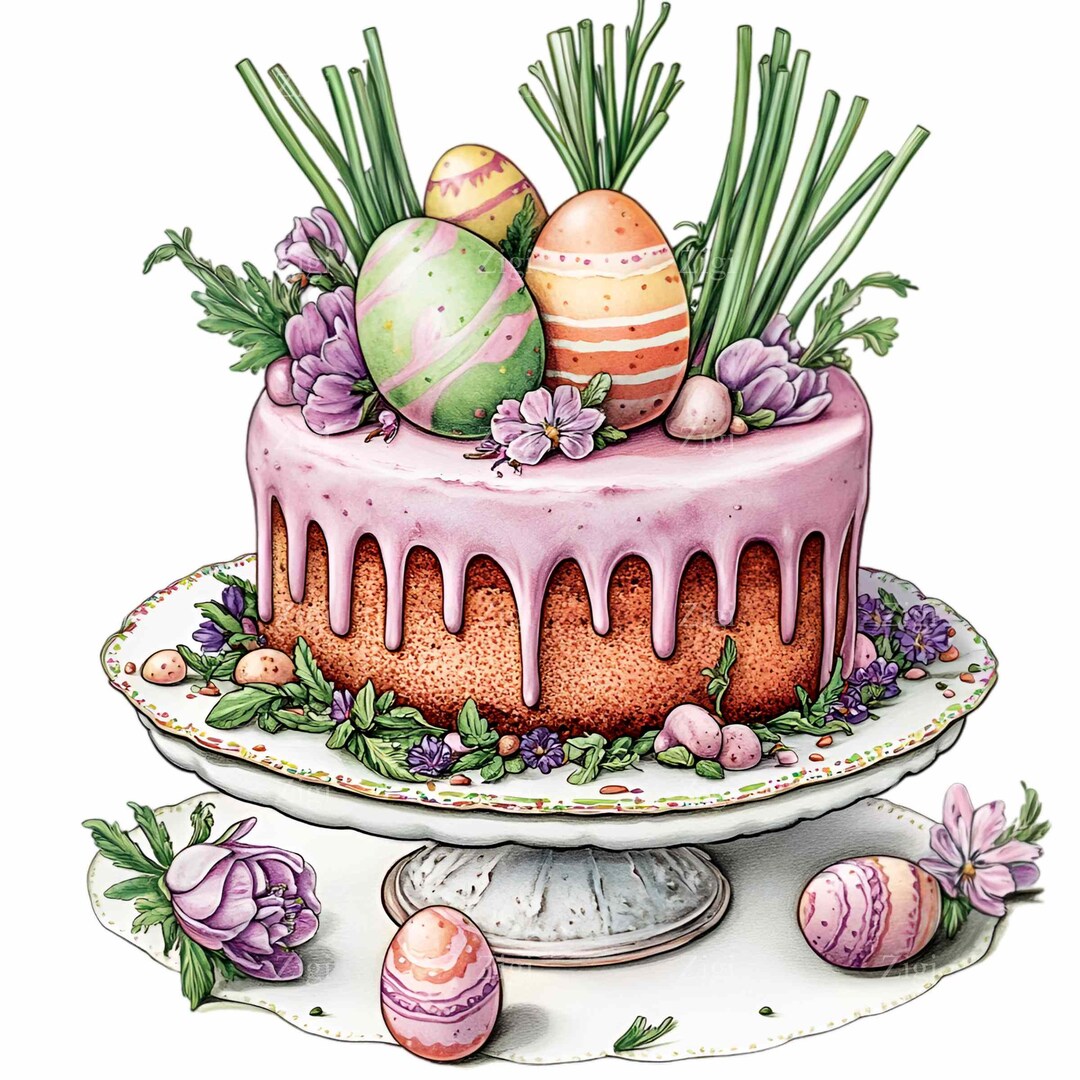 12 Easter Cake PNG With Decorated Eggs Clipart, Spring Cake ...
