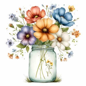 16 PNG Wildflower Jar Clipart – Colorful Floral Bouquet in Glass Mason ...