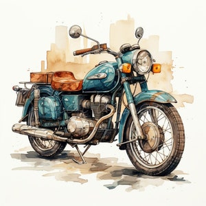 Motorcycle Clipart Digital Papers 23 JPG Watercolor Motorbike Themed ...