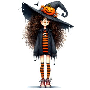 Cute Halloween Witch PNG Clipart 12 Adorable Witch Girl With Hat and ...