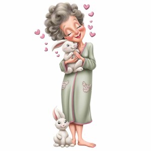 24 PNG Cute Grandma Hugging Bunny PNG Clipart, Elderly Woman in ...