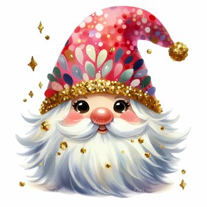 14 Colorful Glitter Gnome PNG Clipart, Cute Festive Gnome With Gold ...