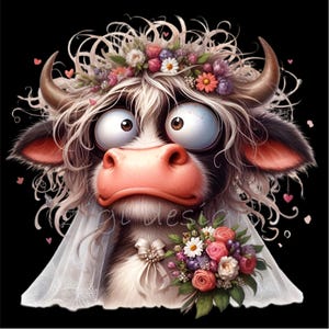 Cartoon Cow Bride, Funny Wedding Cow Clipart, Cute Animal Illustration ...