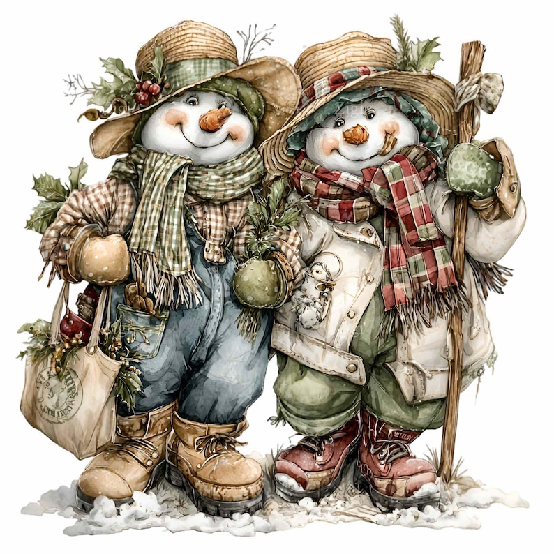 15 PNG Patchwork Snowmen Trio Clipart – Festive Winter Friends ...
