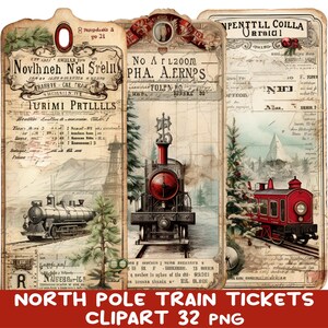 Ephemera Tickets Clipart Bundle 32 PNG Scrapbooking Vintage North Pole ...