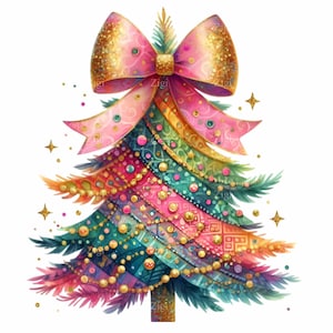 14 PNG Colorful Christmas Tree Clipart – Bright Holiday PNG – Swirly ...
