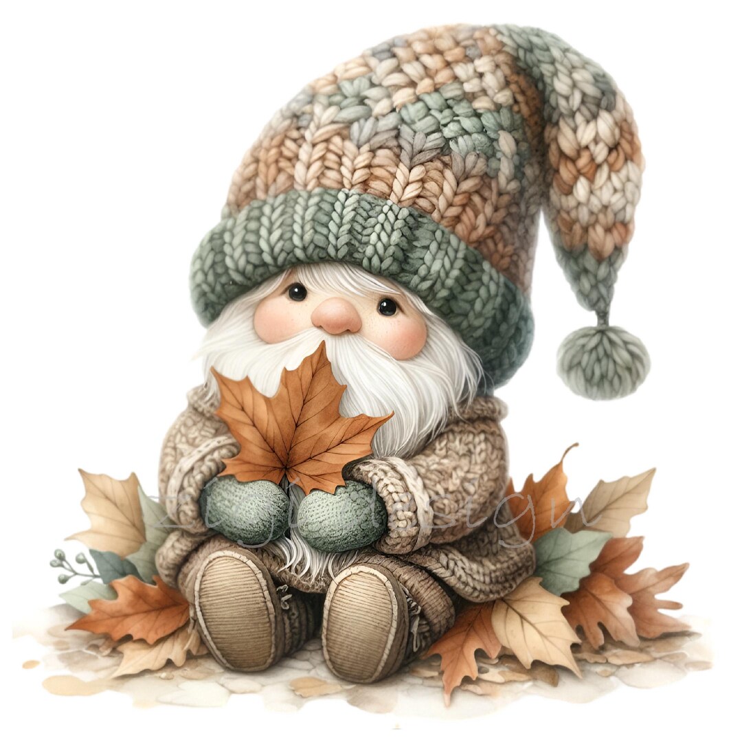 Autumn Gnome With Fall Leaves Clipart 15 Cute Gnome Holding Leaf PNG ...