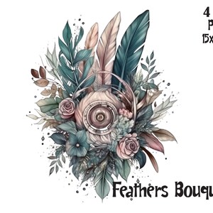 Feathers Bouquet Clipart PNG Watercolor Boho Style Sublimation Digital ...