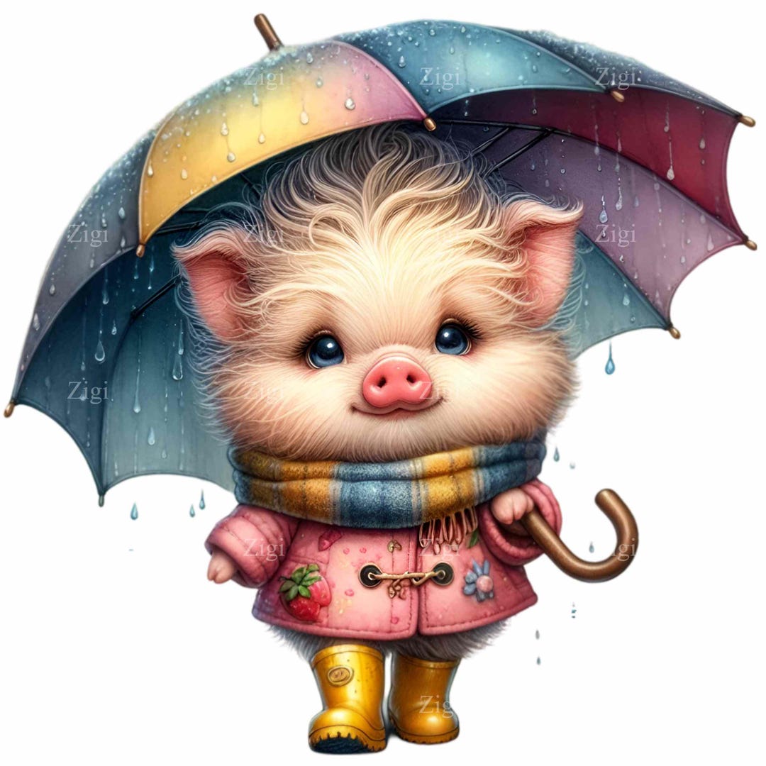 Pig With Umbrella PNG Clipart 14 Cute Piglet in Raincoat and Boots ...