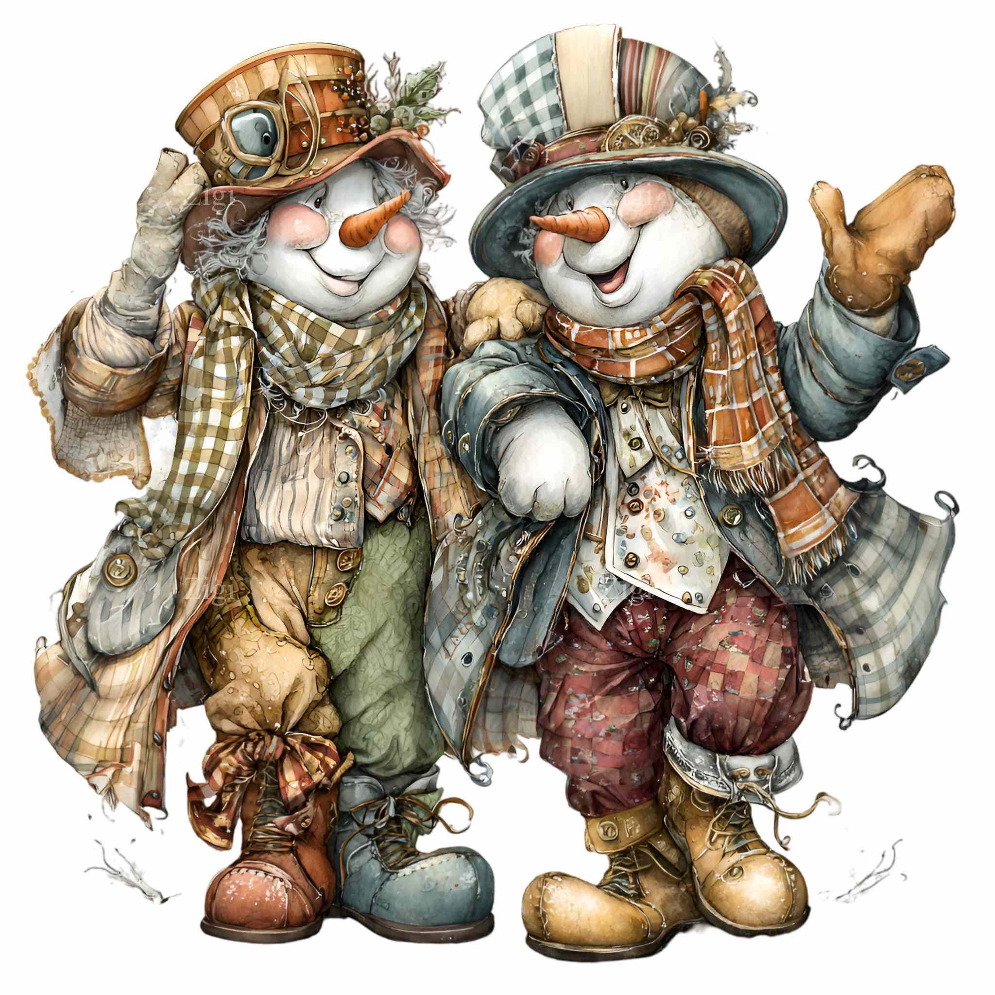 15 PNG Patchwork Vintage Snowman Trio Clipart, Christmas Sublimation - Etsy