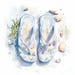 24 JPG Beach Flip Flops Illustration Watercolor, Seashell Summer ...