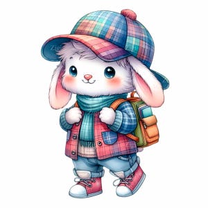 15 Back to School Bunny PNG Clipart, Cute Rabbit With Backpack Digital ...